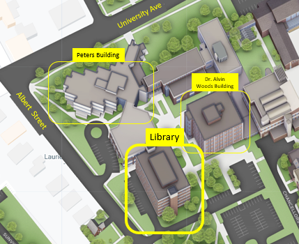 Description of exterior, Waterloo Campus Library | Laurier Library